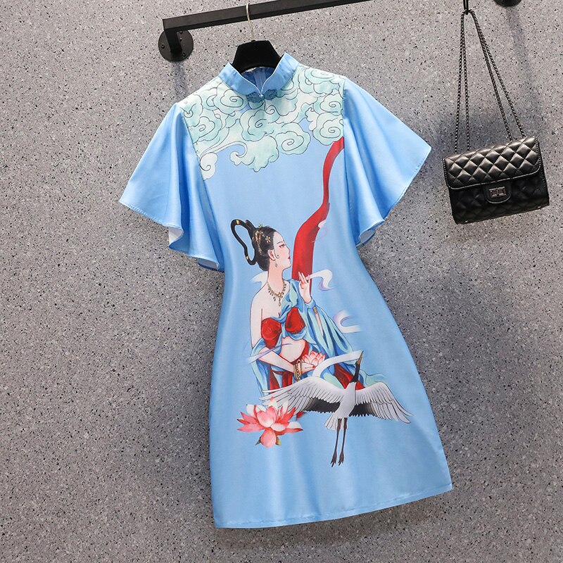 Ins M-4XL 2022 Blue Modern Chinese Cheongsam A-lin... – Grandado