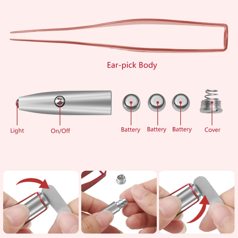 Brainbow LED Flashlight Ear Pick Clean Tweezers To... – Grandado