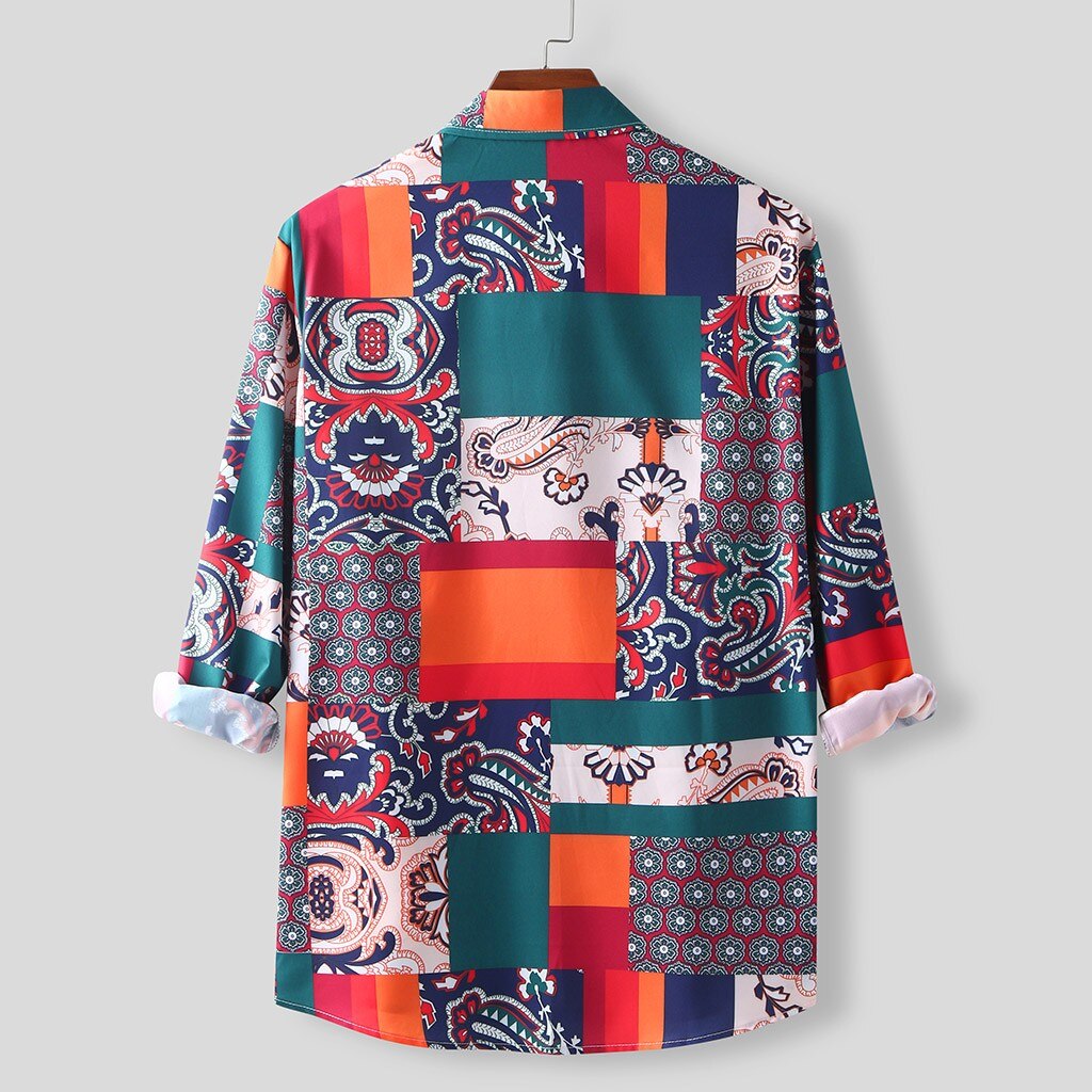 3D Multicolor Ethnic Print Shirts Men Autumn Long ... – Grandado