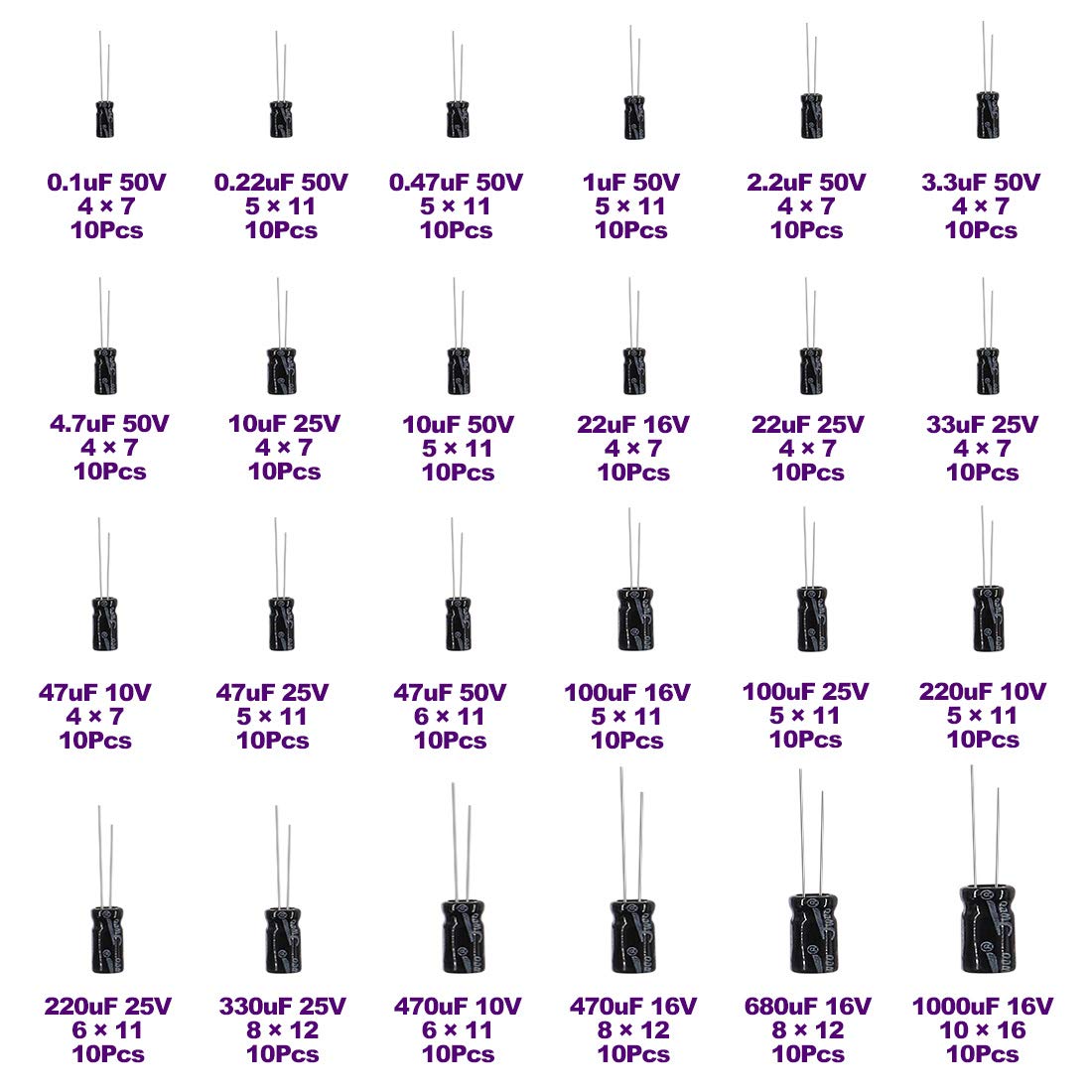 Condensadores electroliticos 240, 24 tipos, 0,1 uF... – Grandado