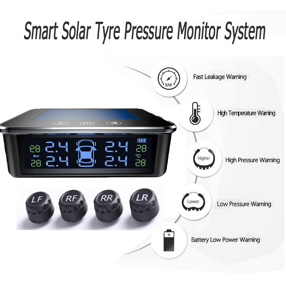 Solar Power Tpms Car Tire Pressure Alarm Monitor S... – Vicedeal