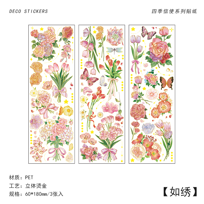 3 Pcs Bronzing Bloemen Stickers Esthetische Diy La... – Vicedeal