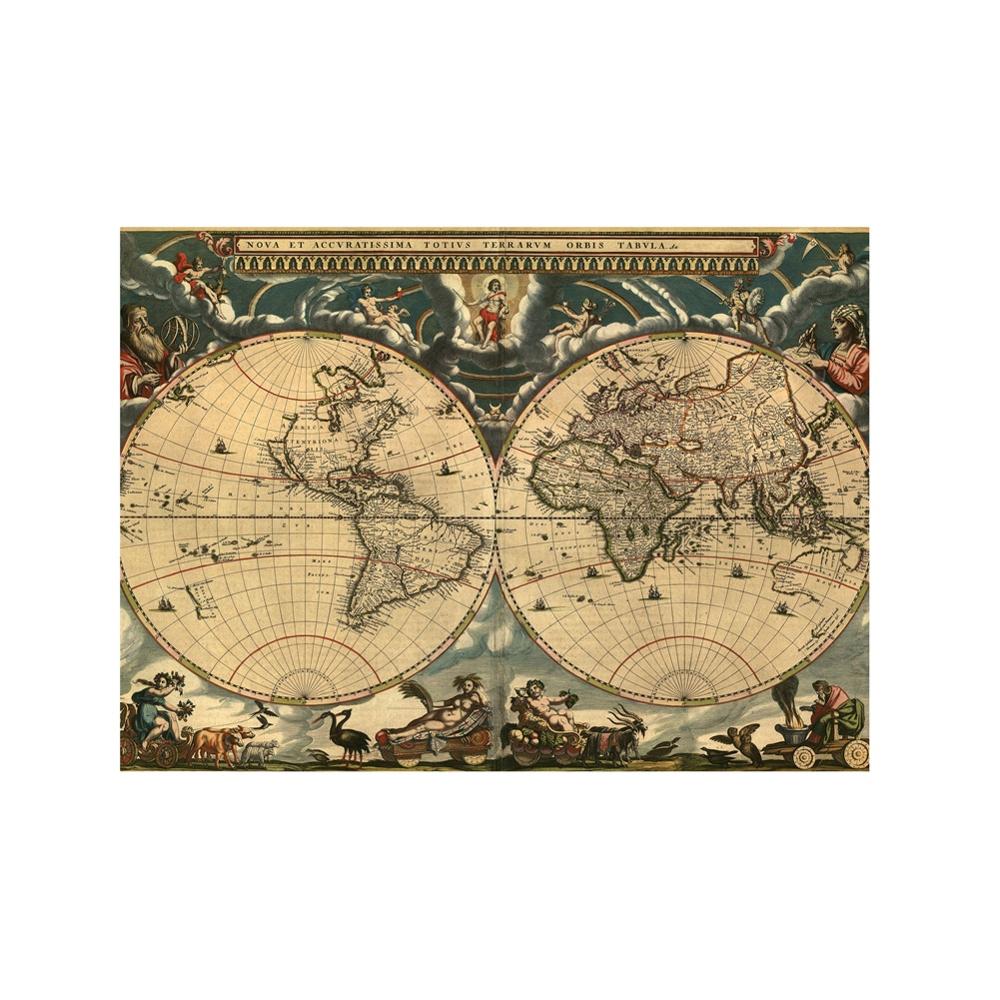 A2 Size Retro World Map Fine Canvas Wall Map Print... – Grandado