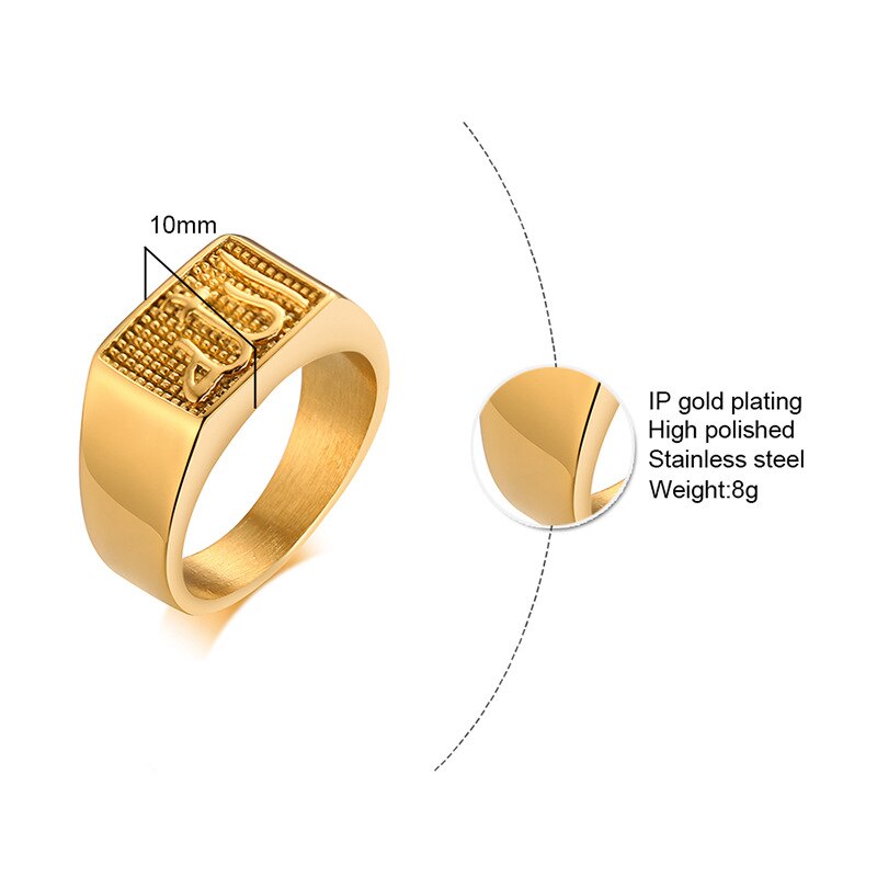 JHSL Islam Muslim Allah Men Rings Gold Color Stain... – Grandado