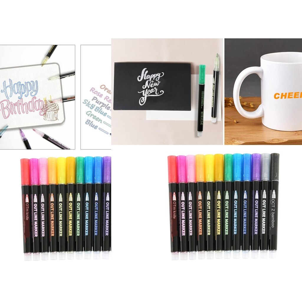 12 Color Double Line Outline Pens Self Outline Met... – Grandado