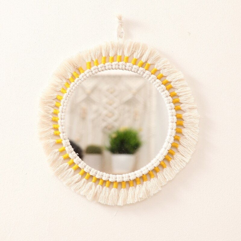 Wall Hanging Mirror Round Cotton Rope Braided Tass... – Grandado