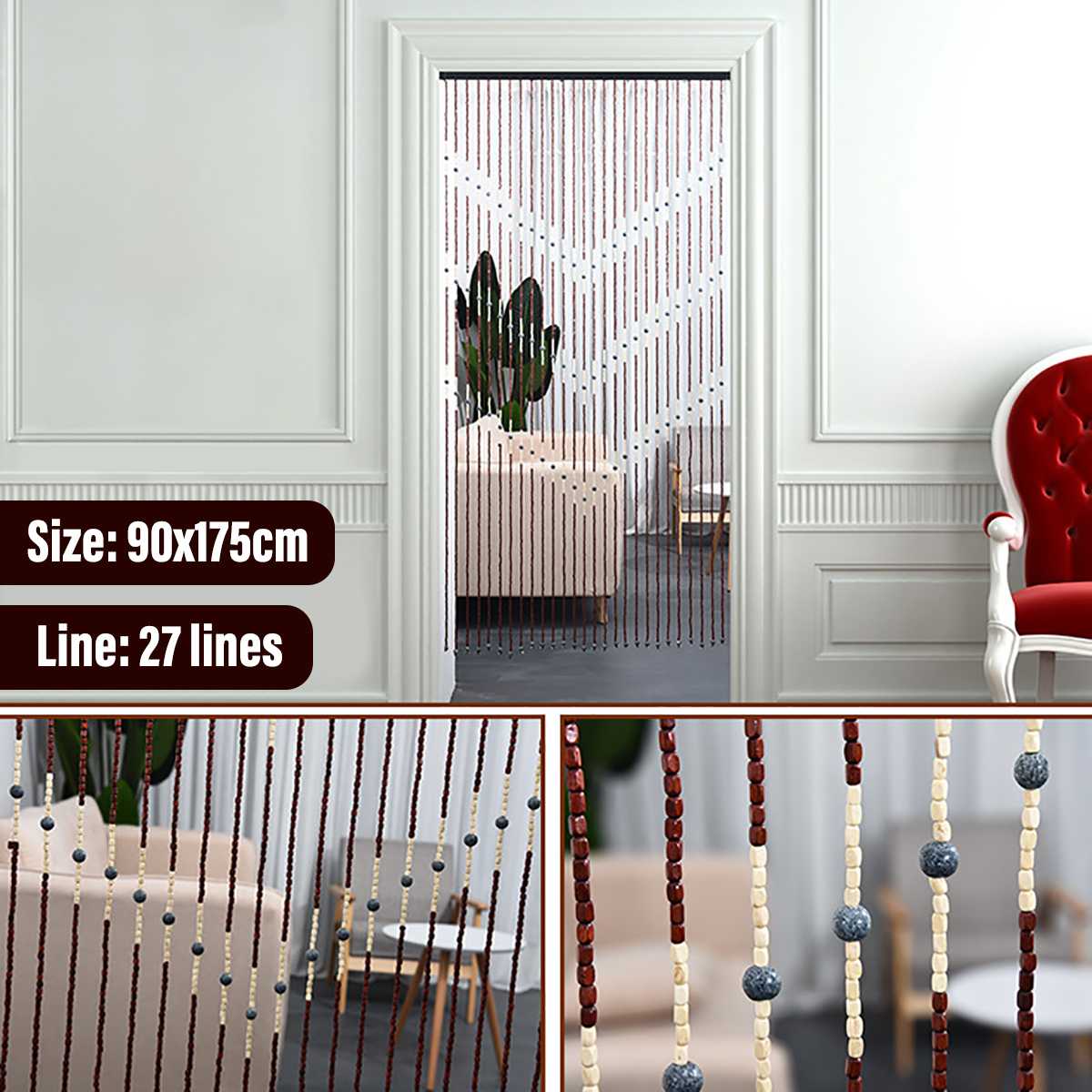 175x90cm 27 Lines Wooden Bead String Curtain Handm... – Grandado