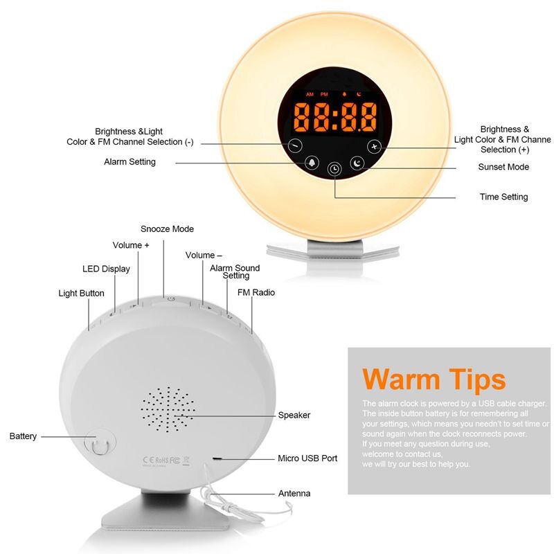 Sunrise Alarm Clock Wake Up Light Digital Clock wi... – Vicedeal