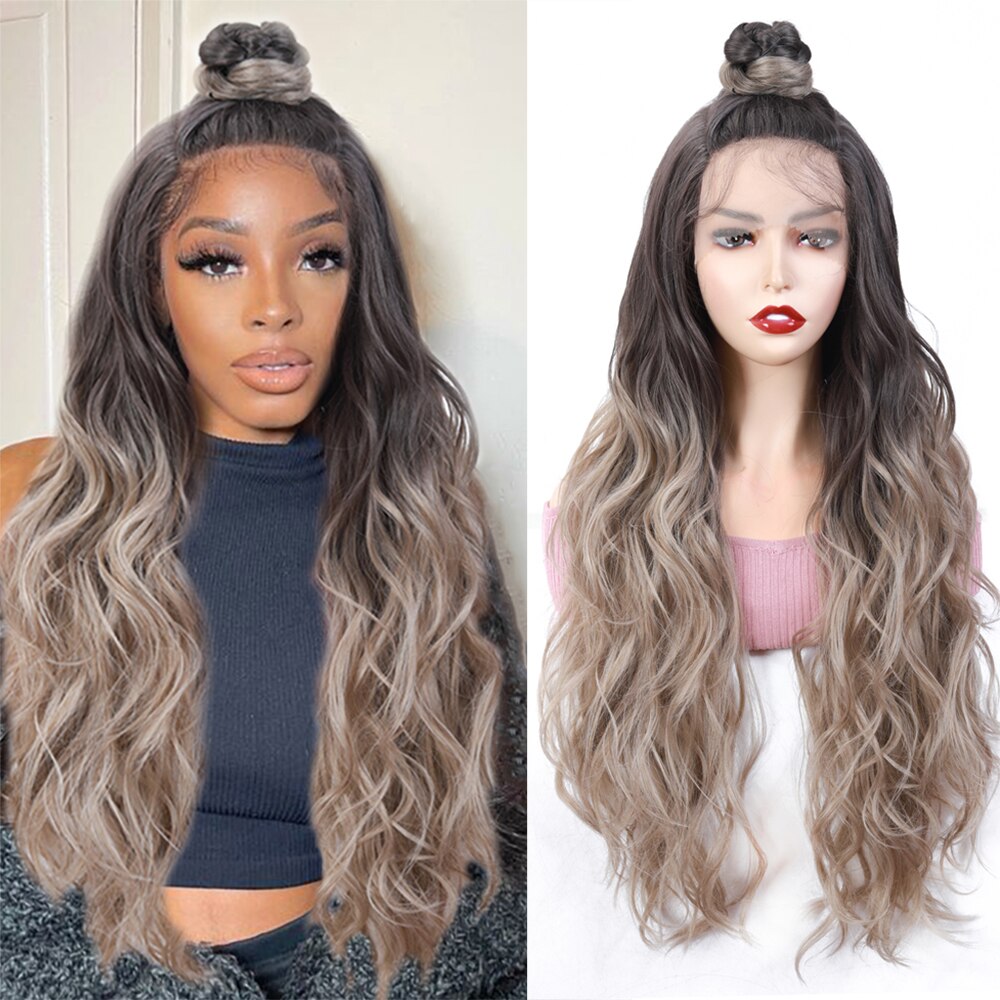 Ombre Grey Synthetic Lace Front Wigs Long Wave Moo... – Vicedeal