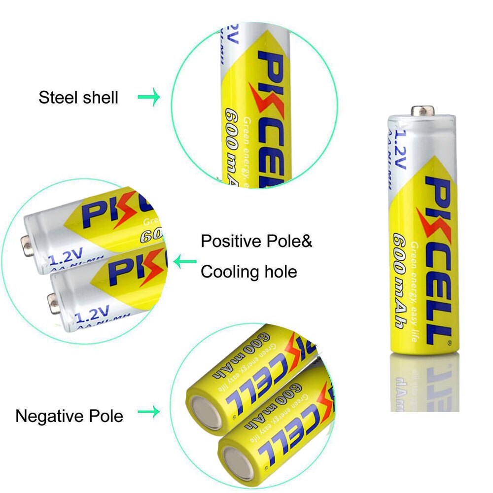 4Pcs PKCELL AA Rechargeable Battery NIMH 600mah 1.... – Grandado