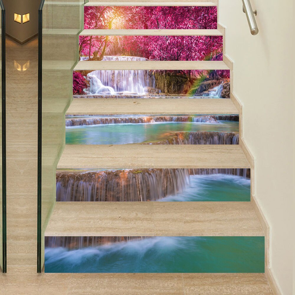 Forest Flowing Water Wallpaper Staircase Sticker F... – Grandado