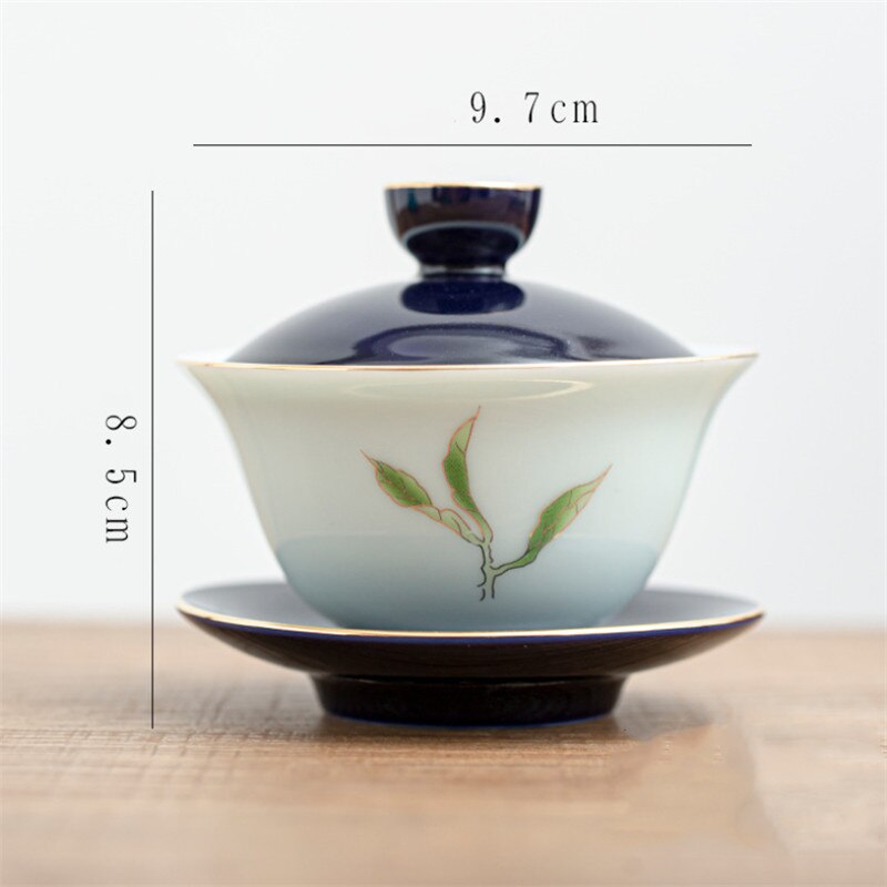 Ceramic Tea Bowl with Lid and Saucer Celadon Tea S... – Grandado