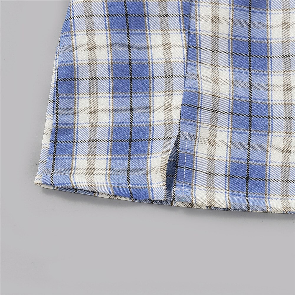 Autumn Kids Baby Girl Fresh Cute Korean Blue Plaid... – Grandado