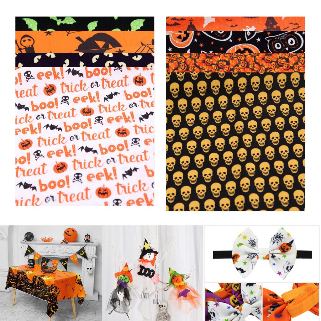 8Pcs Halloween Fabric Square Pumpkin Cats Owls Pat... – Grandado