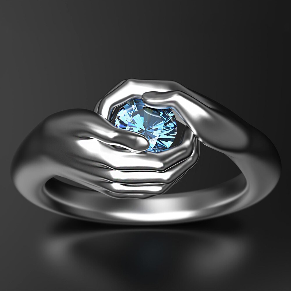 Female Blue Crystal Stone Wedding Ring Vintage Han... – Grandado