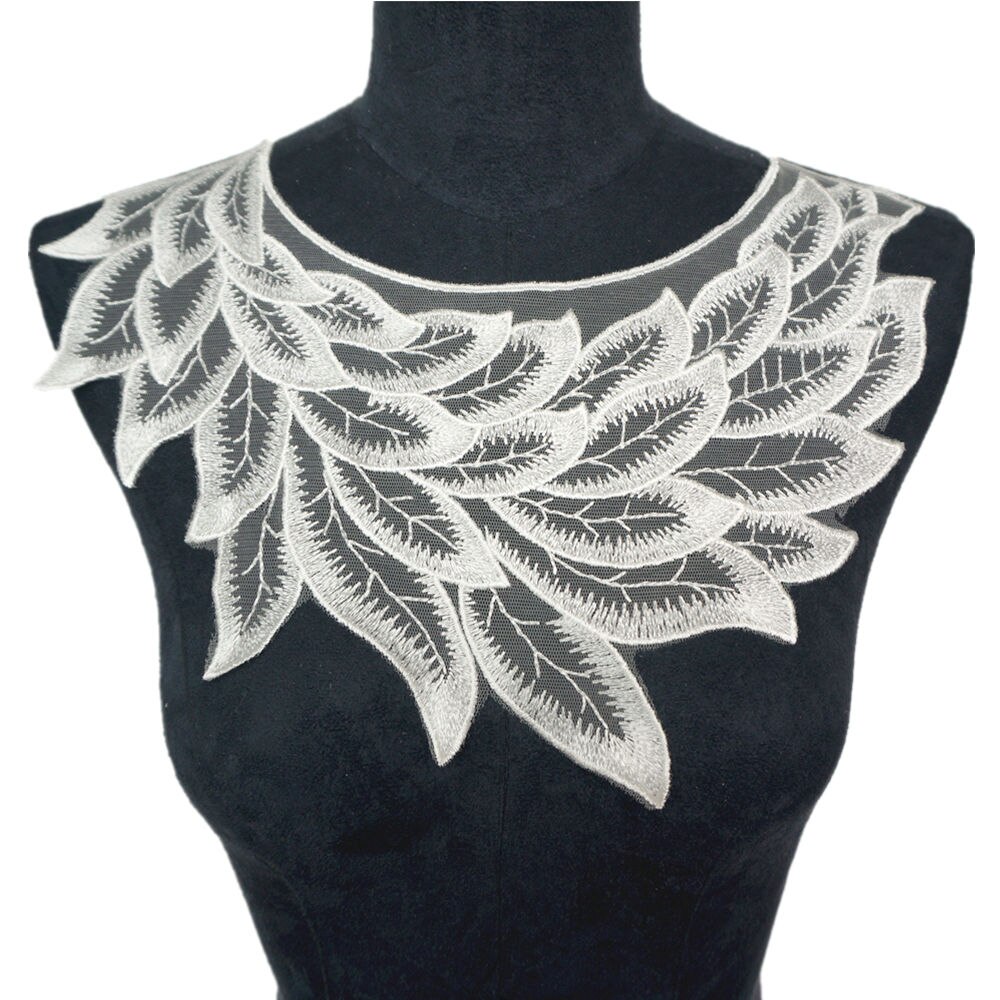 Wit Kant Kragen Stof Applicaties Mesh Geborduurde ... – Vicedeal