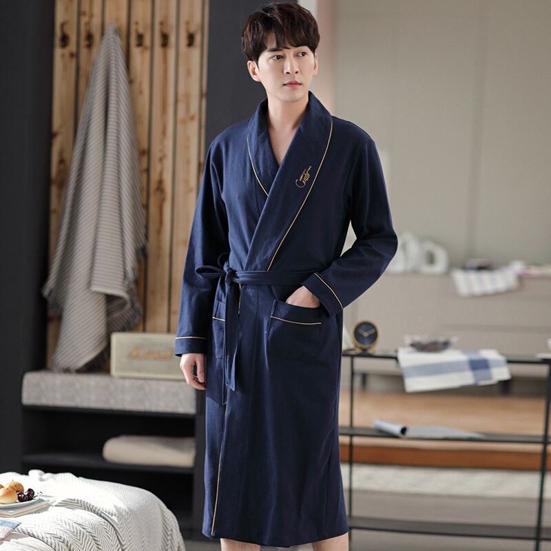 Plus size L-4XL robe men's 100% cotton bathrob... – Vicedeal