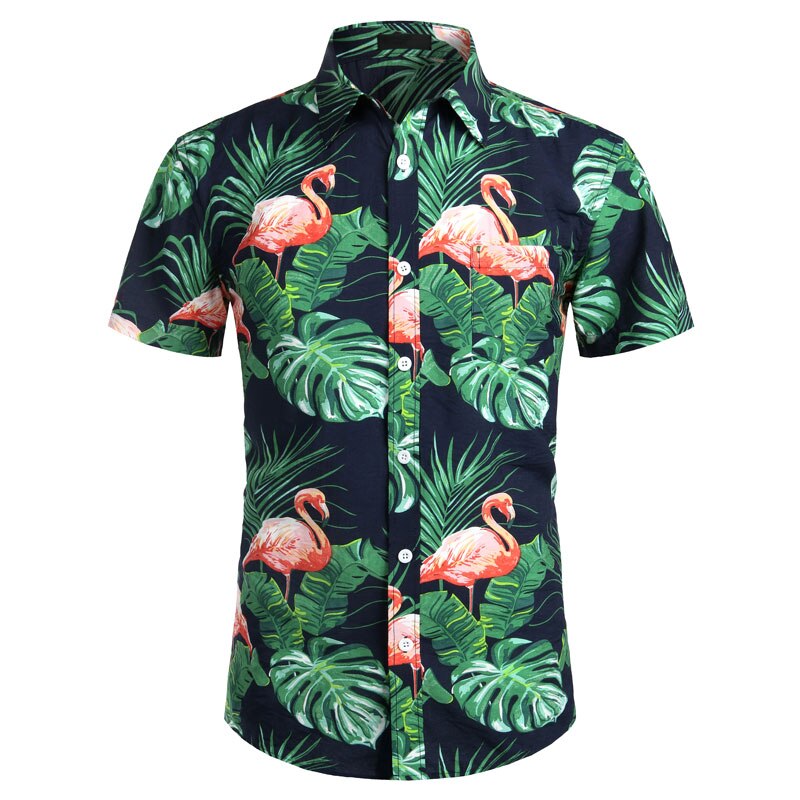 Flamingo Print Hawaiian Shirt Voor Mannen Zomer Ko... – Vicedeal