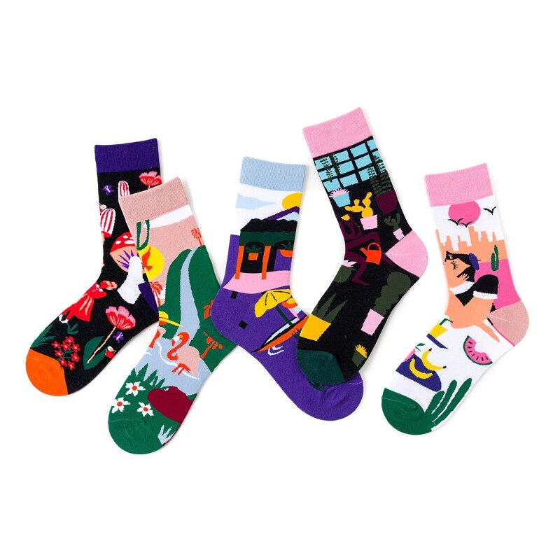 Women Men Harajuku Flower Cartoon Pattern Socks Fu... – Vicedeal