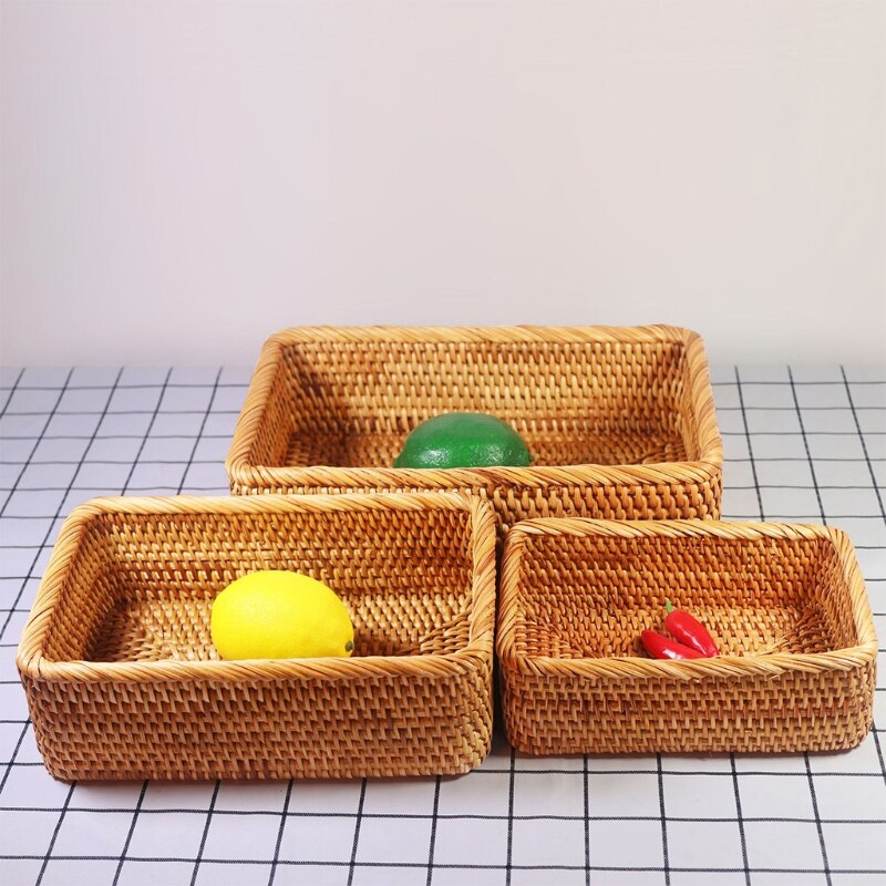 Rectangular Hand-woven Basket Rattan Candy Storage... – Grandado