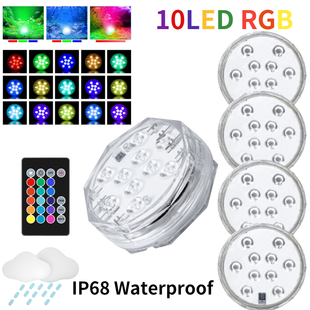 10pcs RGB Remote Control Submersible Light IP68 Wa... – Vicedeal
