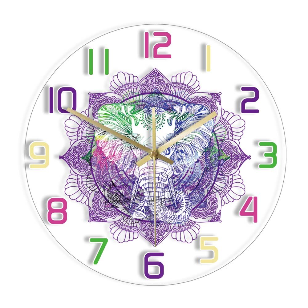 Indian Mandala Elephant Printed Wall Clock For Yog... – Grandado