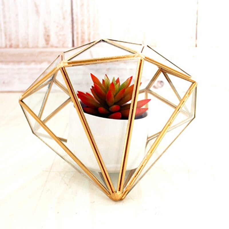 Handmade Gold Open Glass Geometric Terrarium Brass... – Grandado