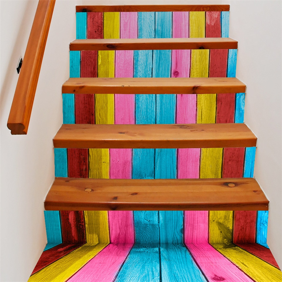 Colored Wood Grain Stairs Sticker Self-adhesive Re... – Grandado