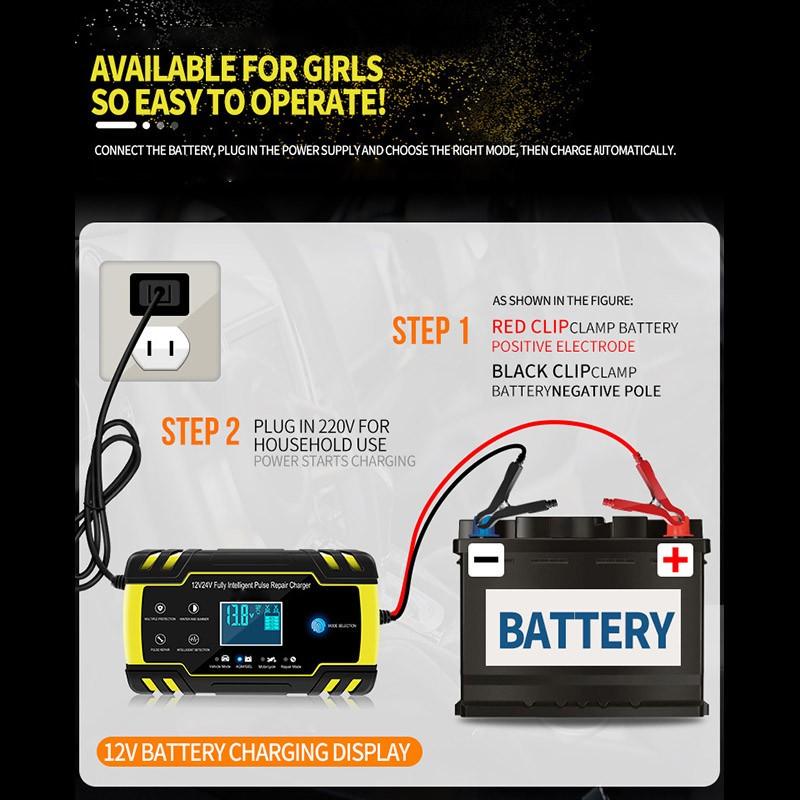 Touch Button Car Battery Charger 12V/8A 24V/4A Aut... – Grandado