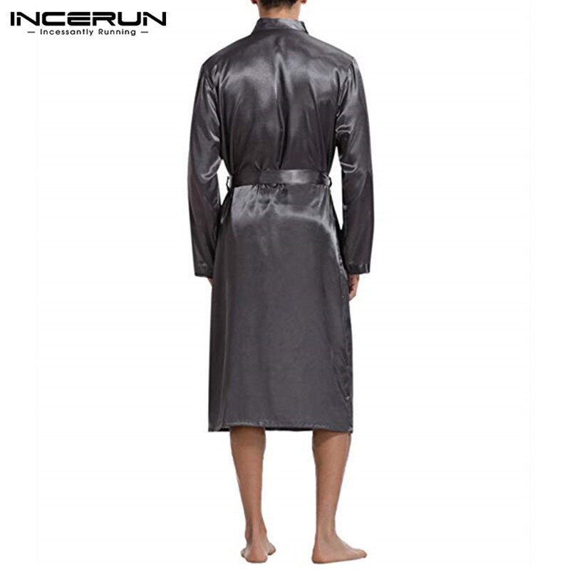 INCERUN Mens Zijde Satijn Nachtkleding Lang Gewaad... – Grandado