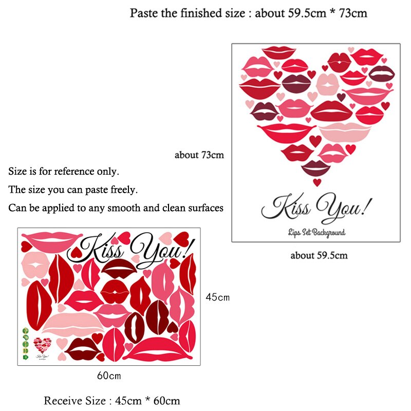 Romantic red lips combination Wall Sticker Wedding... – Grandado