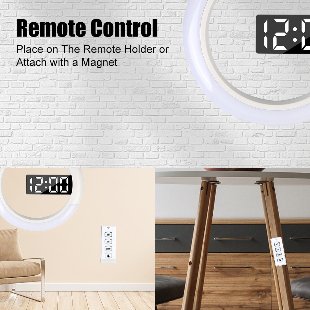 LED Wall Clock Remote Control Digital Mirror Alarm... – Vicedeal