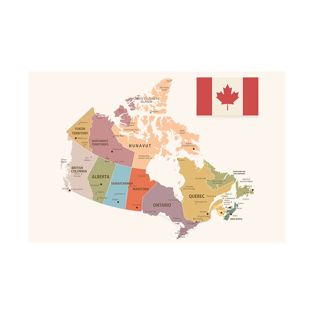 90*60cm The Canada Political Map Vintage Canvas Pa... – Grandado