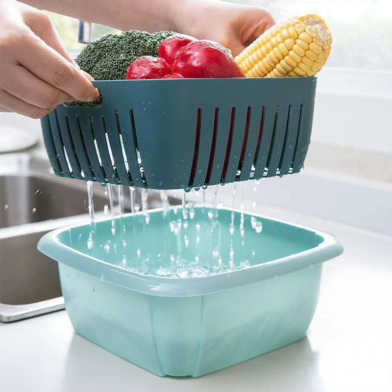 3 In 1 Double Layer Drain Basket Box with Lid Mult... – Grandado