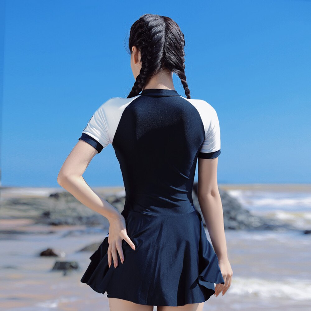 Women's One Piece Short Sleeve Surf Suit Front... – Grandado