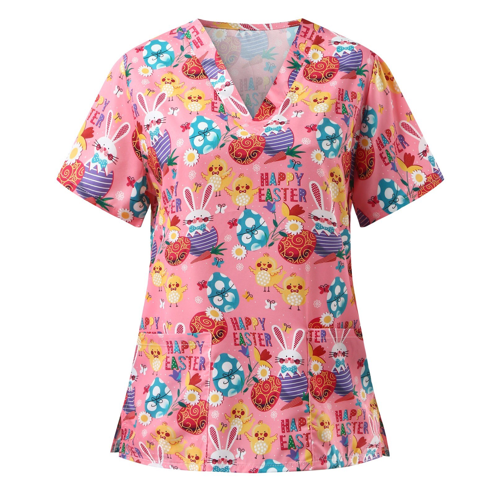 Easter Bunny Scrub Tops Women Short Sleeve V-neck ... – Grandado
