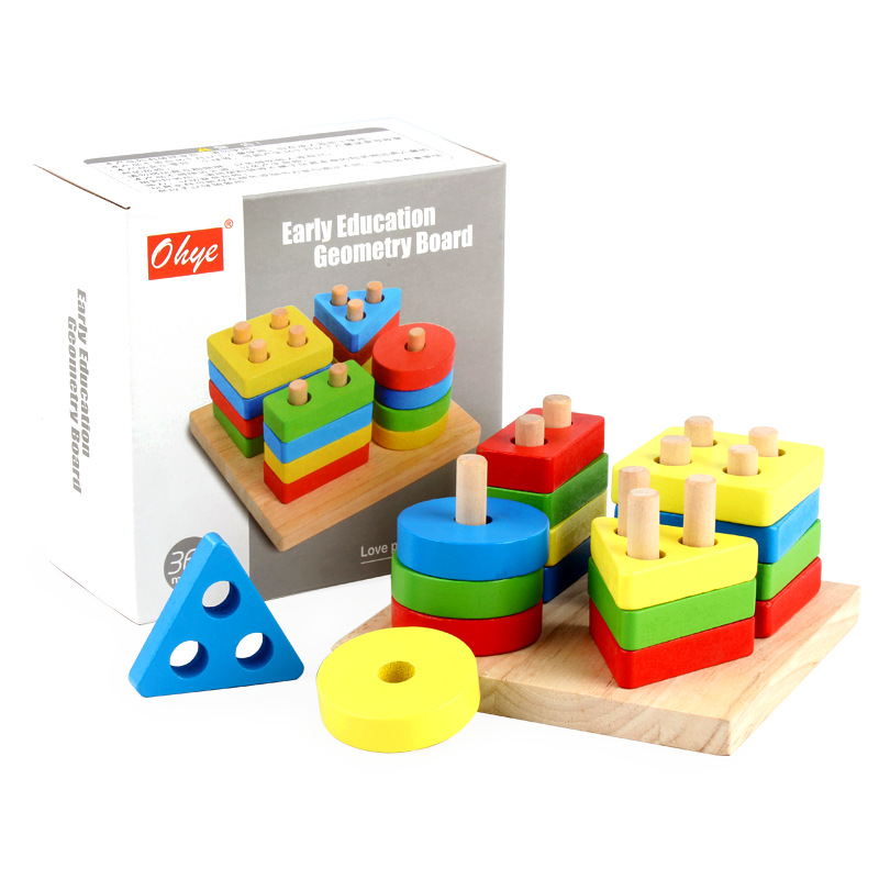 Kids Wooden Blocks Four Column Geometric Shape Col... – Grandado