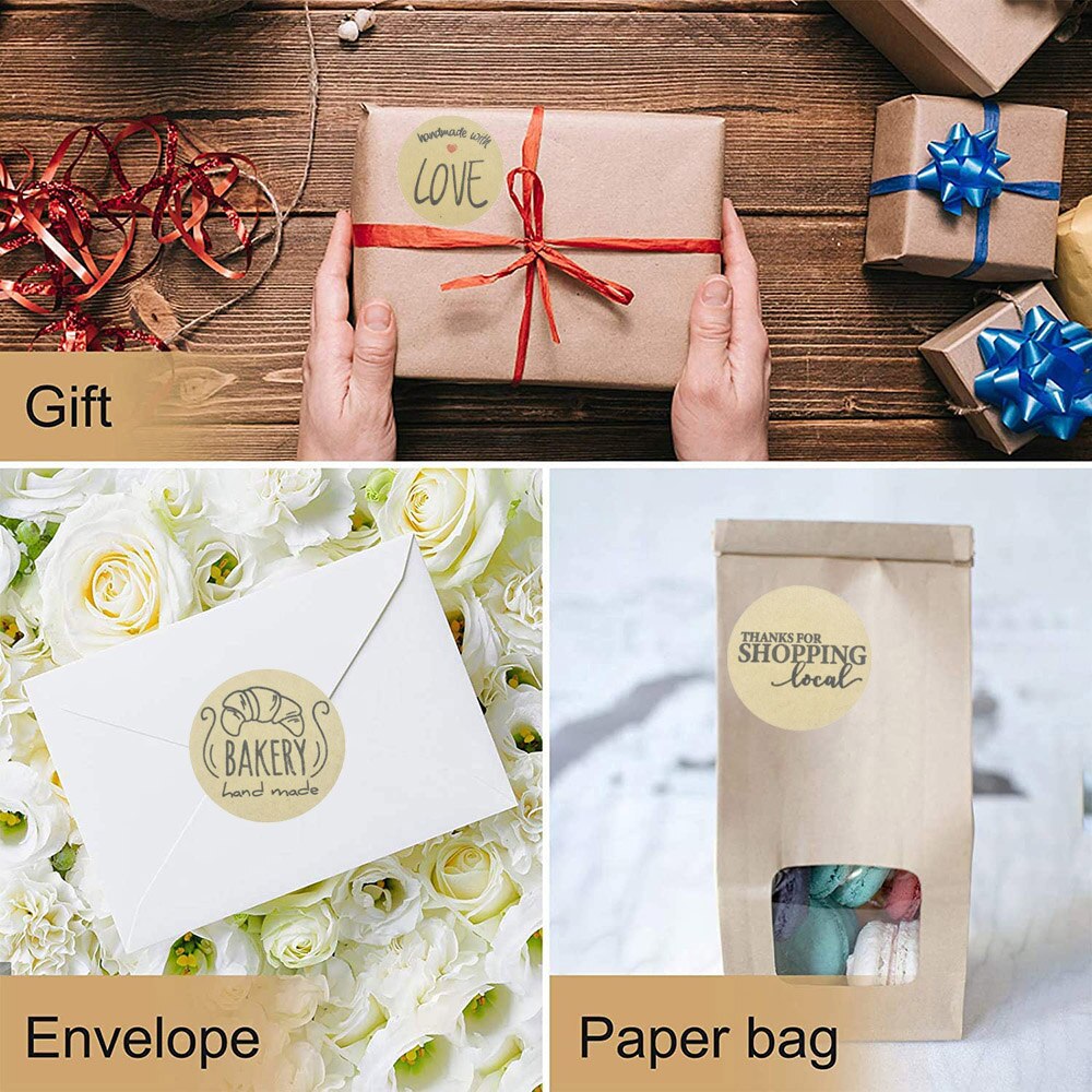500pcs 2 5cm Kraft Dank U Sticker Seal Labes Hand Gemaakt Met Liefde