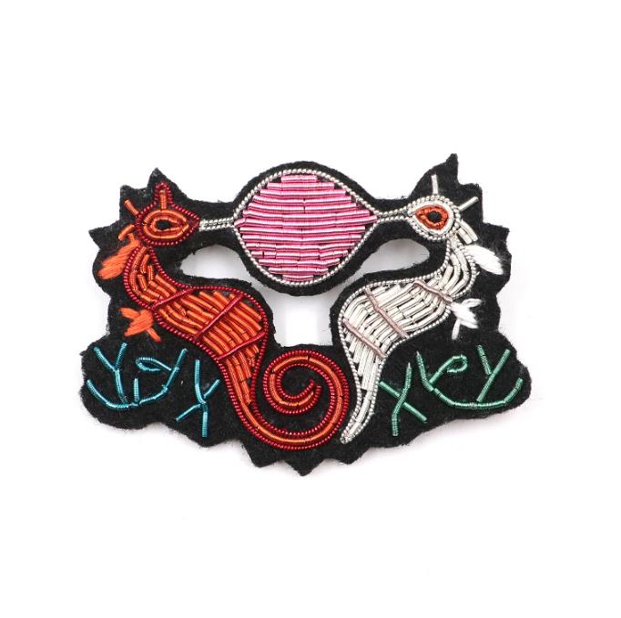 Seahorse Indian Silk Emboridered Patch Brooch Bead... – Grandado