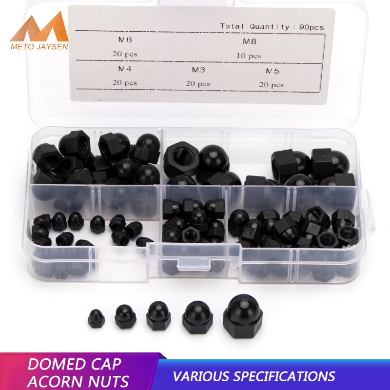 90pcs/set Nylon Hexagon Domed Cap Acorn Nuts M3 M4... – Grandado
