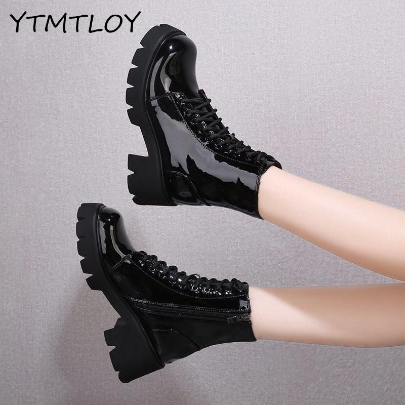 European Style Black Ankle Boots Round Toe Black L... – Grandado