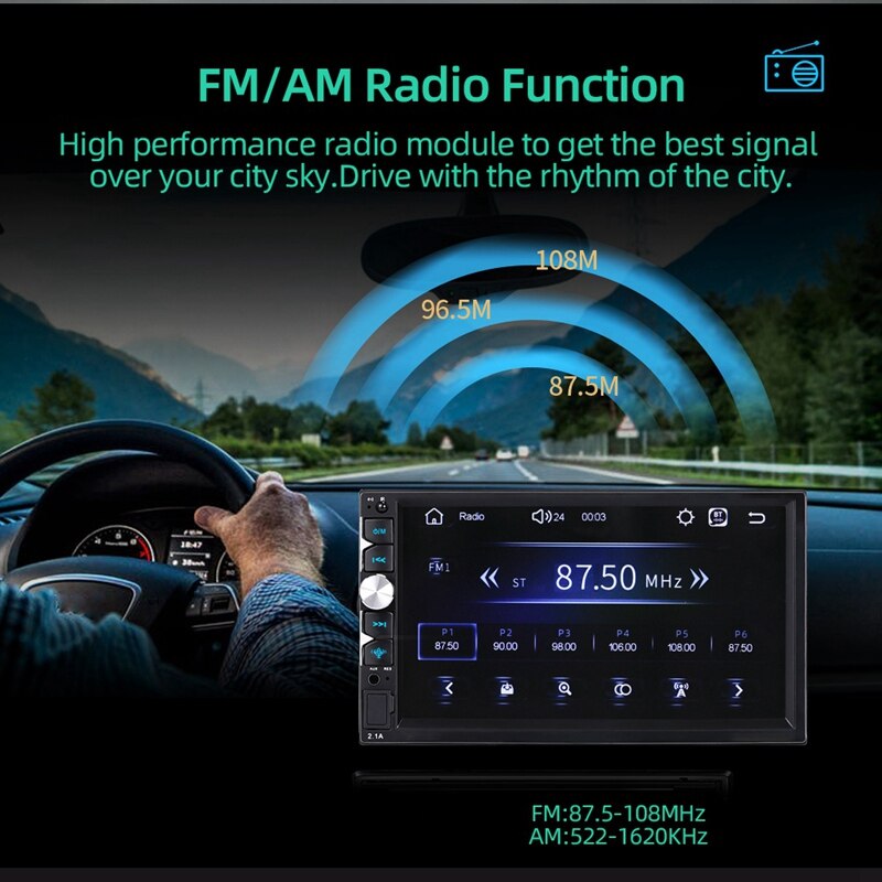 2 Din Car Radio Android Auto Mp5 Video Player Blue... – Grandado