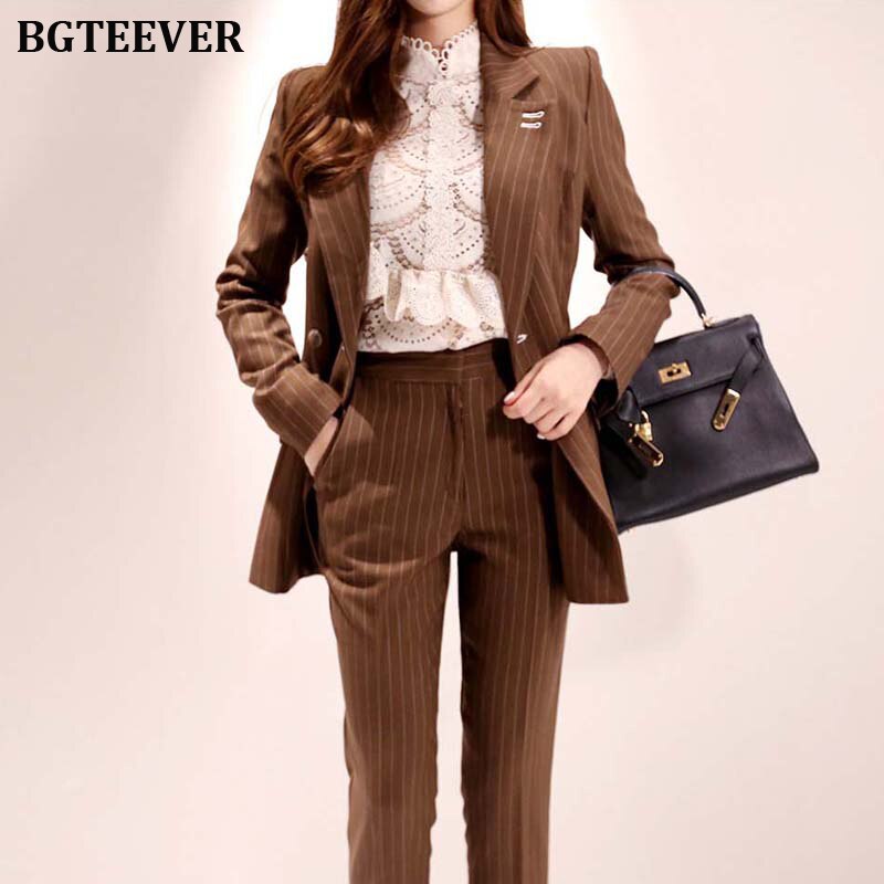 Mode Double-Breasted Gestreepte Vrouwen Broek Pak ... – Grandado