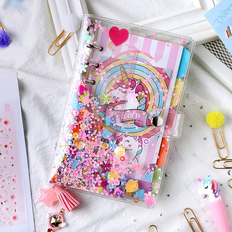 Pink Sequin Petal Transparent Unicorn Notebook set... – Vicedeal