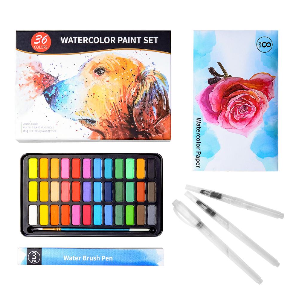 36 Colors Solid Pigment Watercolor Paint Set with ... – Grandado