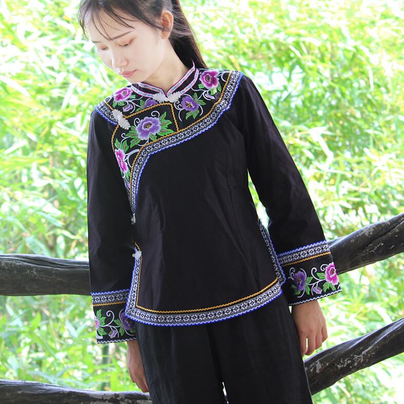 Chinese folk shirt Long sleeve tops Embroidery Eth... – Grandado