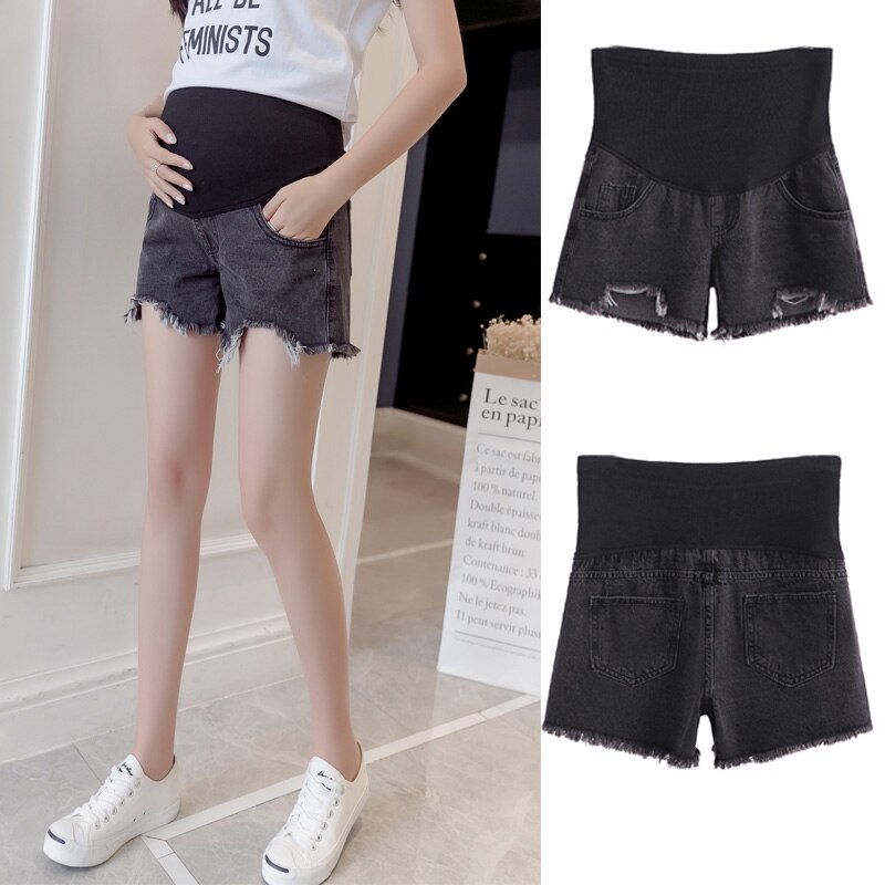 6630# Summer Ripped Hole Denim Maternity Shorts Ad... – Vicedeal