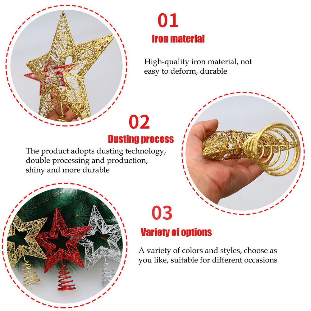 Chirstmas Tree Topper Star Gold Silver Red Tree To... – Grandado