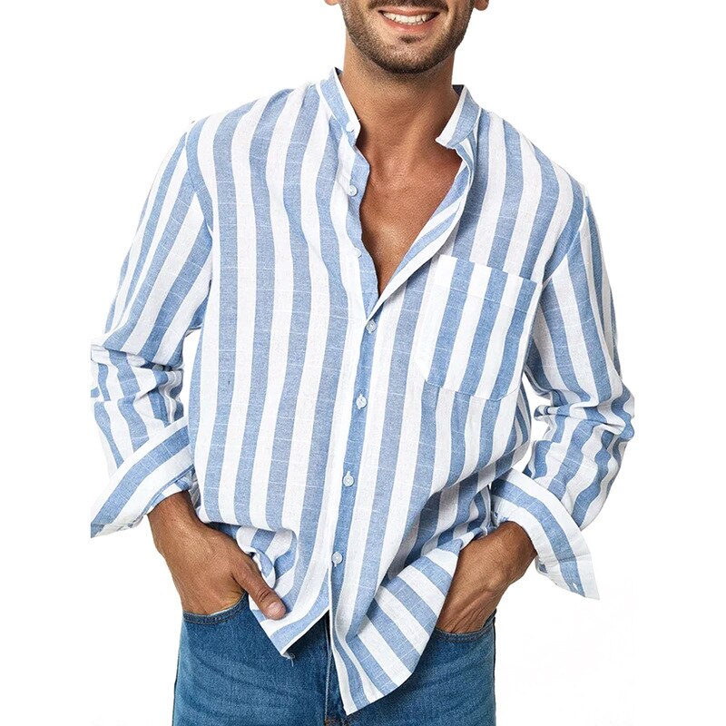 European American Style Men's Clothing Striped Cas... – Vicedeal