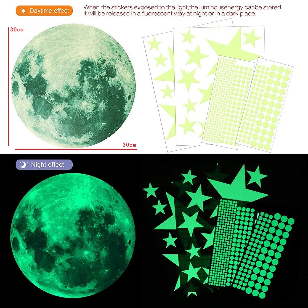 3D Moon Luminous Stickers for Kids Rooms Glowing S... – Grandado